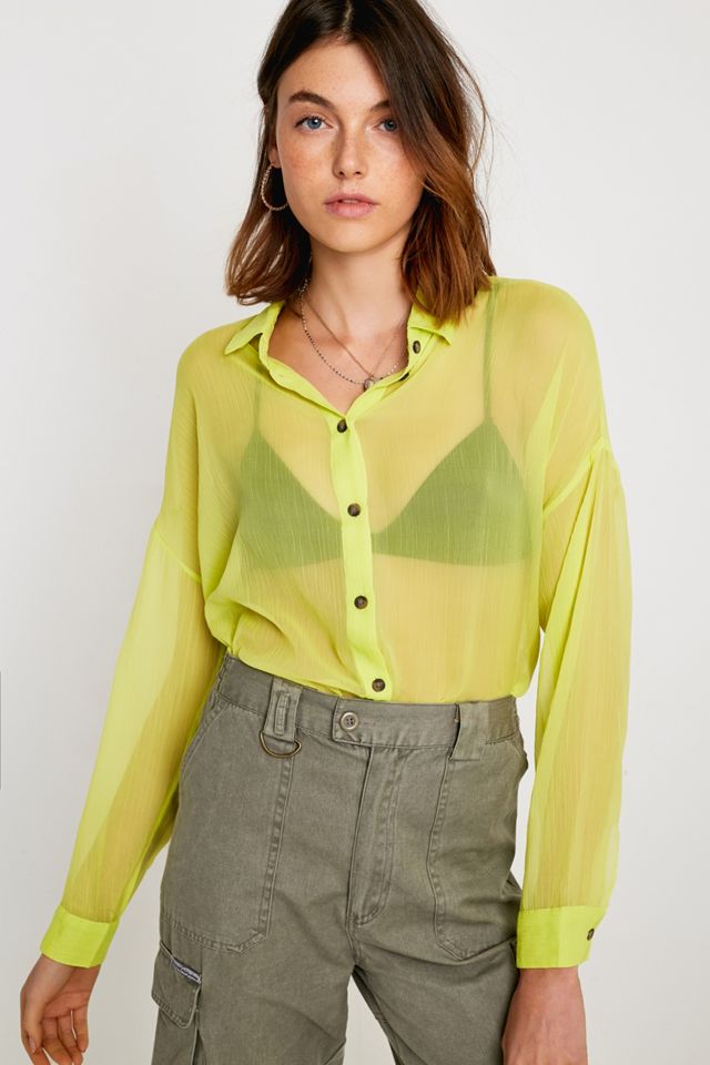 UO Sheer Mesh Button-Through Top | Urban Outfitters UK
