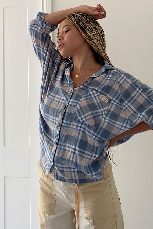 UO Brendan Blue Drapey Button-Down Shirt | Urban Outfitters UK