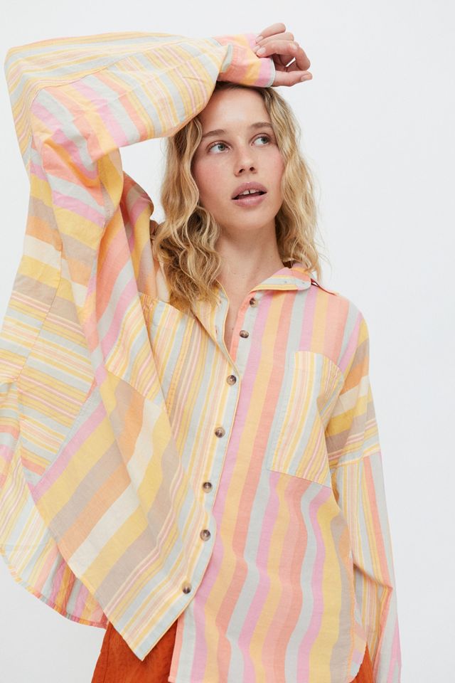 UO Multicolour Skye Stripe Button-Down Shirt | Urban Outfitters UK