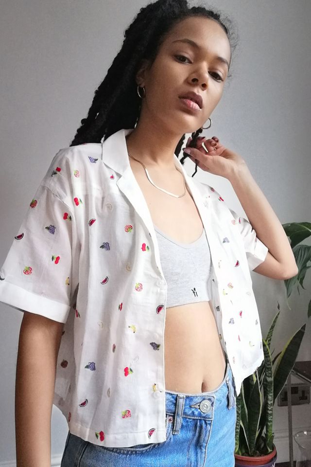UO Gracie Embroidered Fruit Dobby Shirt | Urban Outfitters UK