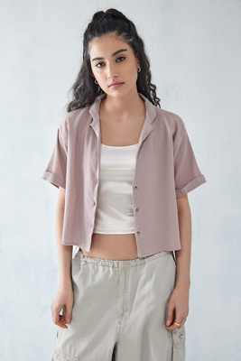 UO Grey Gracie Dobby Shirt | Urban Outfitters UK