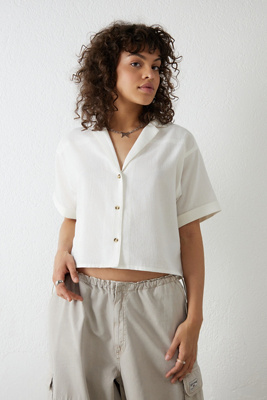 UO White Gracie Dobby Shirt | Urban Outfitters UK