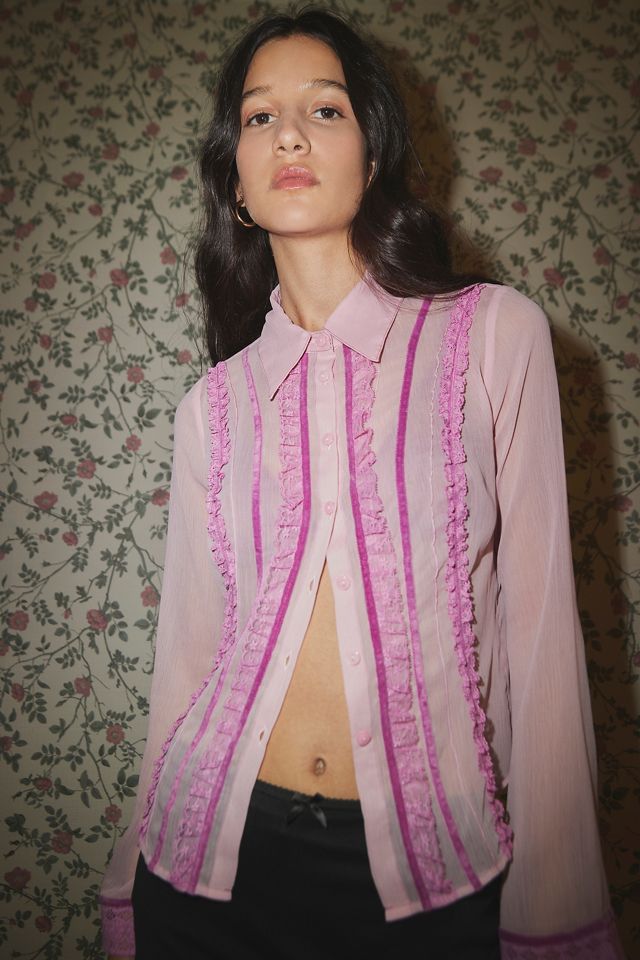 Kimchi Blue Wonderland Ruffle Button-Down Shirt | Urban Outfitters UK