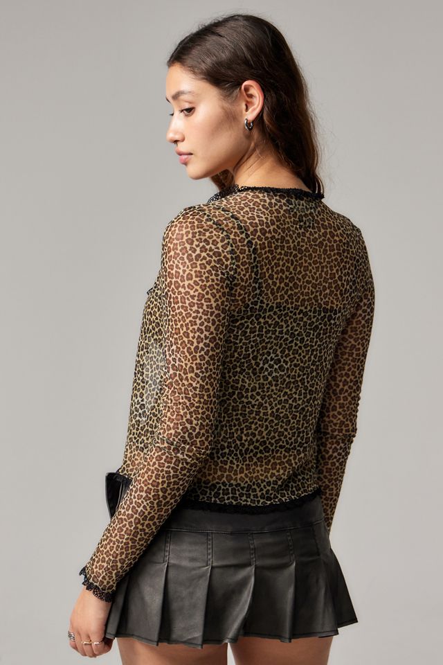 UO Leopard Print Mesh Cardigan | Urban Outfitters UK