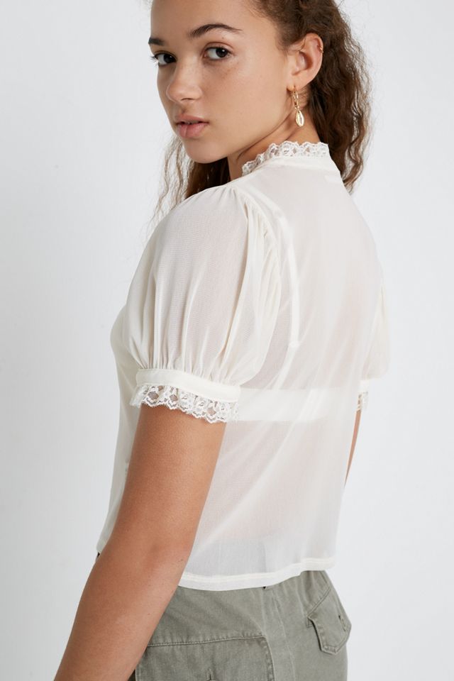 UO Britney Sheer Tie-Front Cropped Top | Urban Outfitters UK