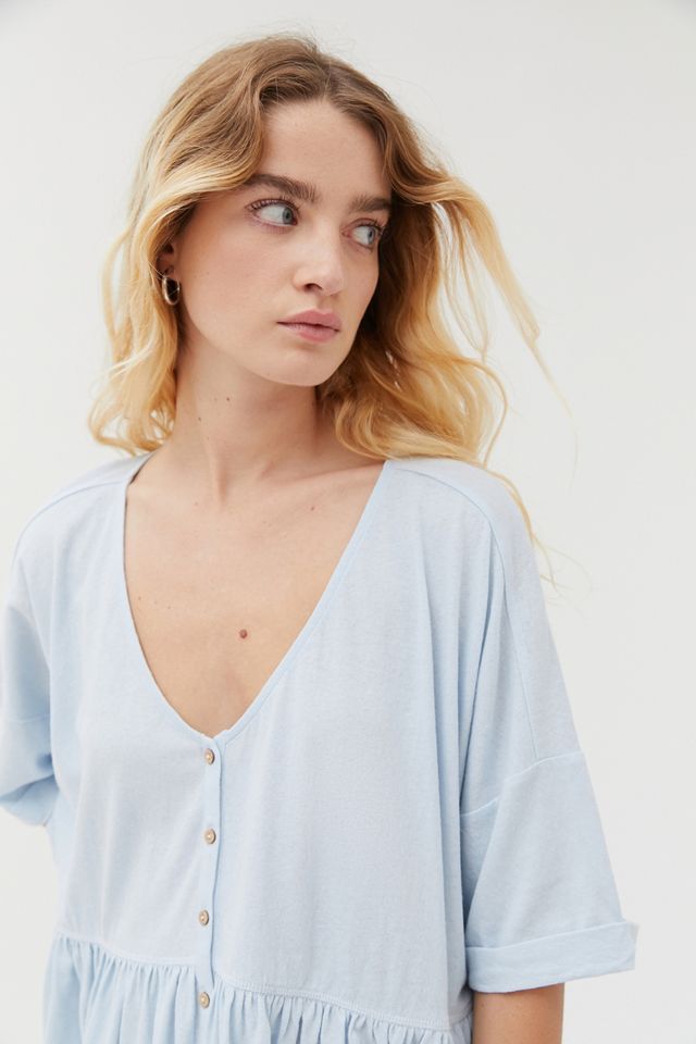 UO Lainey Ruffle Button-Through Top | Urban Outfitters UK