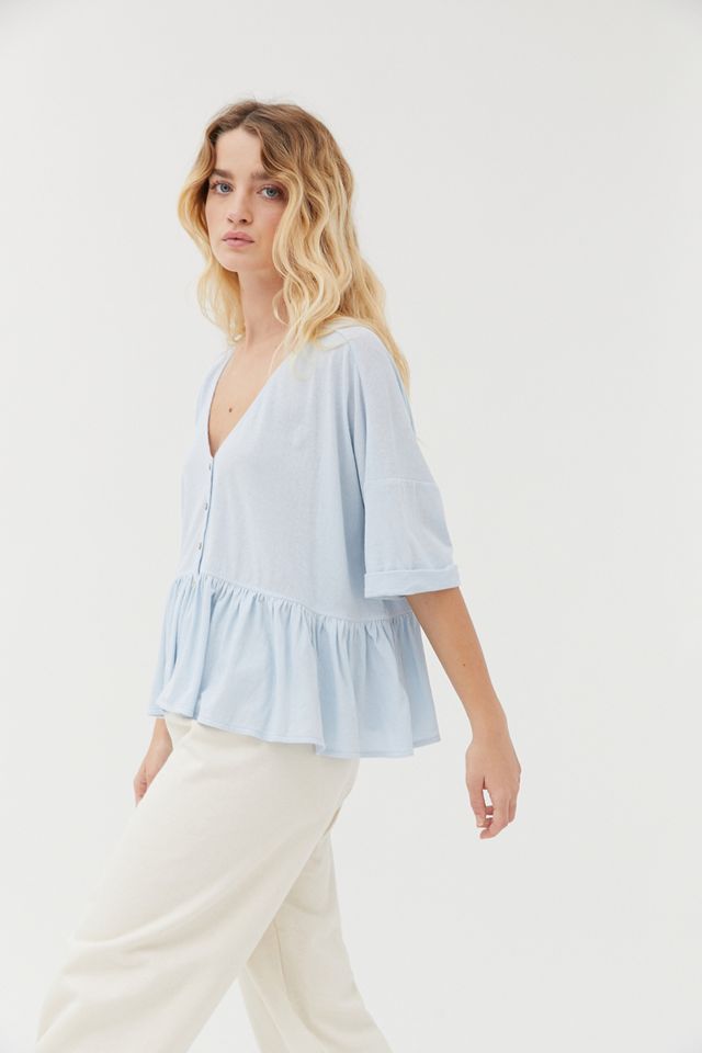 UO Lainey Ruffle Button-Through Top | Urban Outfitters UK