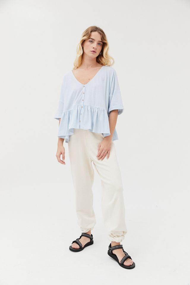 UO Lainey Ruffle Button-Through Top | Urban Outfitters UK