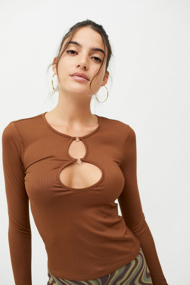 Uo Piper Long Sleeved Keyhole Top Urban Outfitters Uk