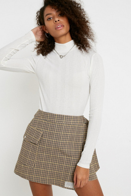 UO Ribbed Mesh Funnel Neck White Top | Urban Outfitters UK