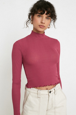UO Ribbed Mesh Funnel Neck Pink Top | Urban Outfitters UK