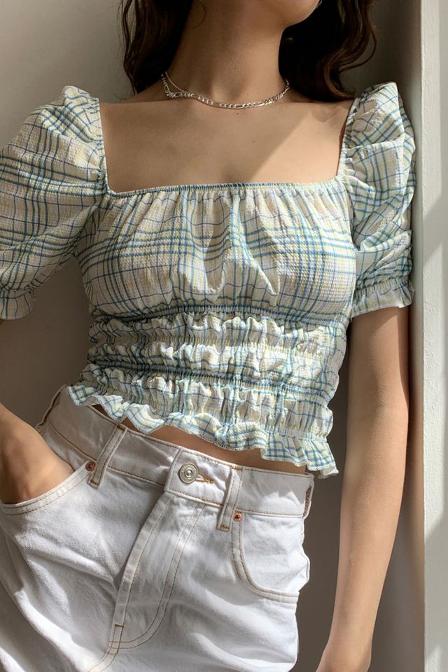 UO Eva Checked Fochette Top | Urban Outfitters UK