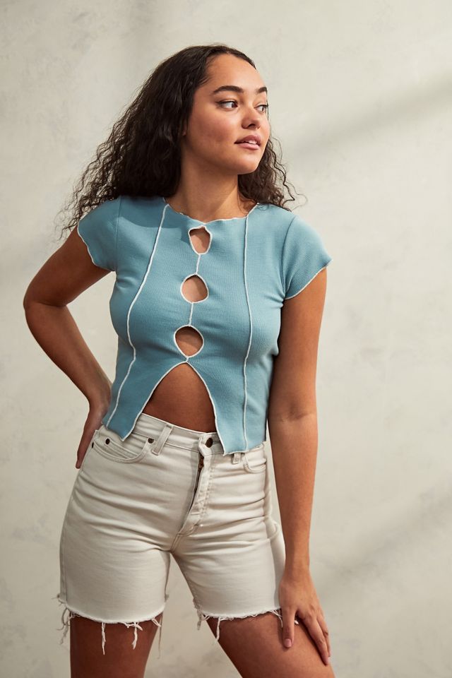 UO Cut-Out Piped Seam Top | Urban Outfitters UK