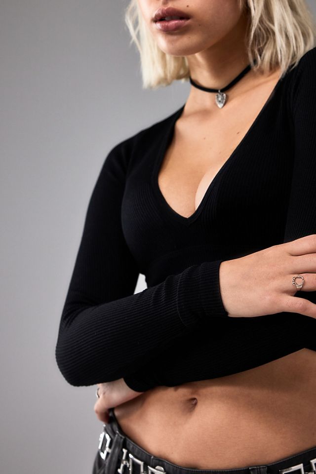 Uo Josie Long Sleeved Seamless Ribbed Top Urban Outfitters Uk