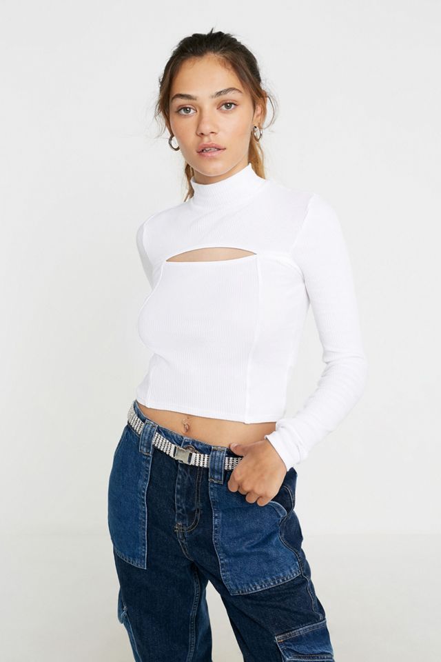 UO Cut-Out Rib-Knit Top | Urban Outfitters UK