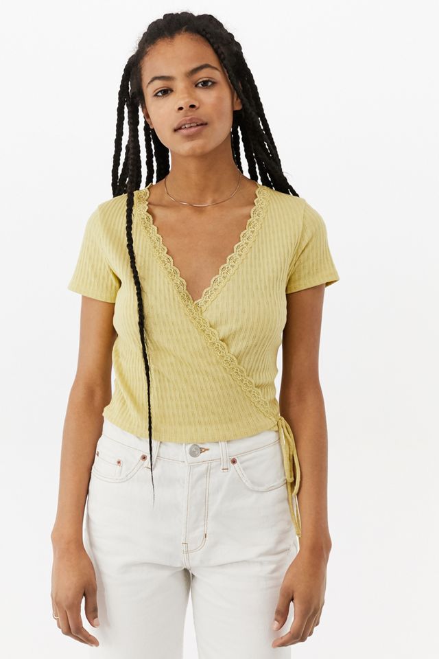 UO Pointelle Wrap Top | Urban Outfitters UK
