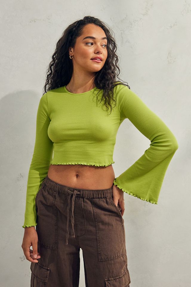 UO Freya Flute Sleeve Crop Top | Urban Outfitters UK