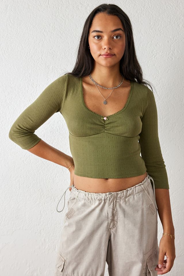 UO Aisha Pointelle Top | Urban Outfitters UK