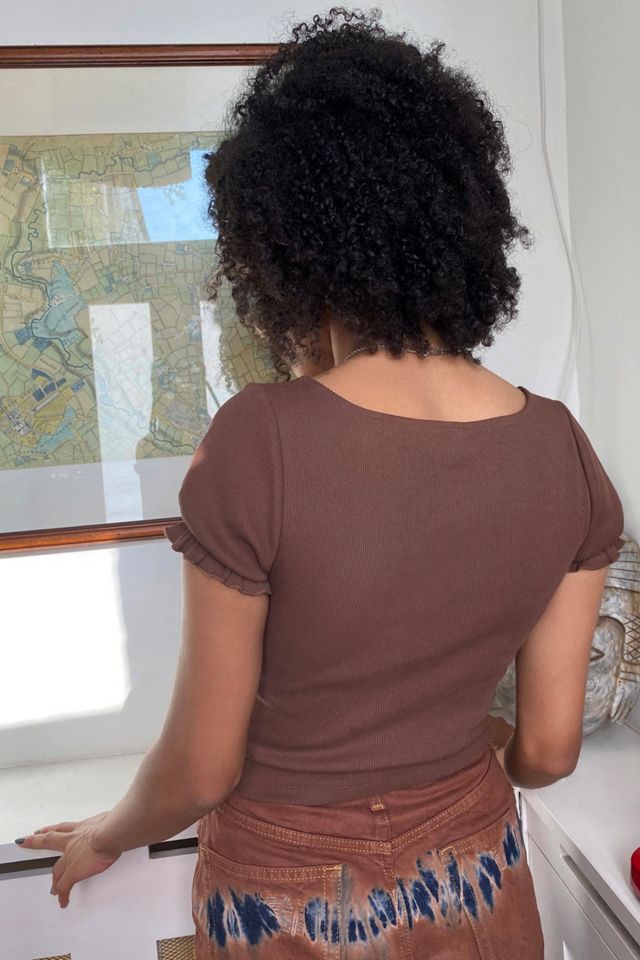 UO Hayley Ribbed Lace-Up Top | Urban Outfitters UK