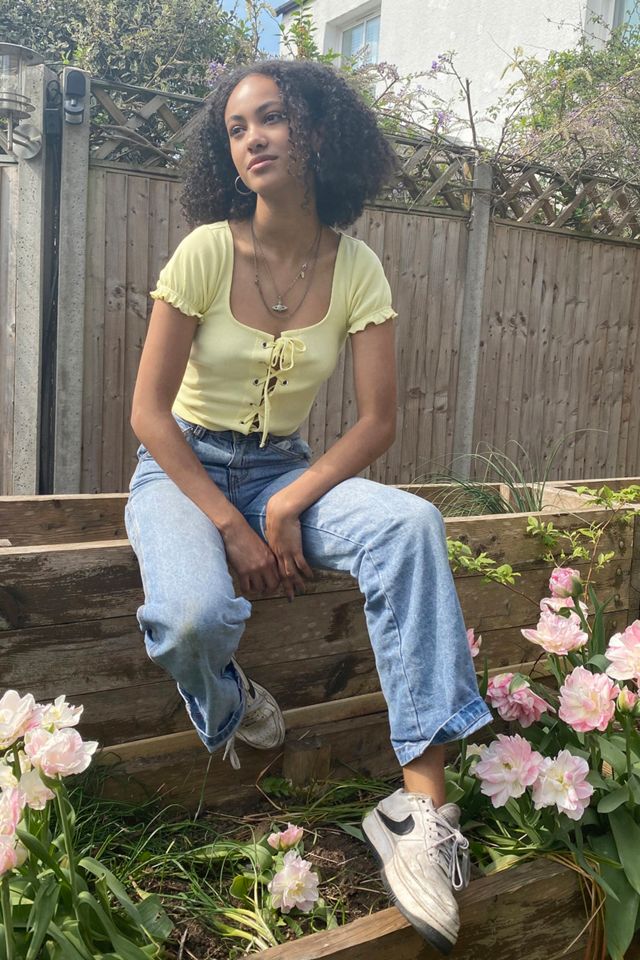 UO Hayley Ribbed Lace-Up Top | Urban Outfitters UK