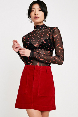 UO Chili Pepper Long-Sleeve Mesh Funnel Neck Top | Urban Outfitters UK