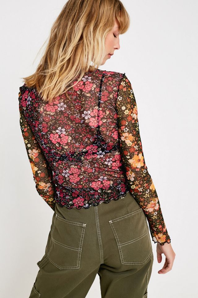 UO Floral Panelled Mesh Top | Urban Outfitters UK