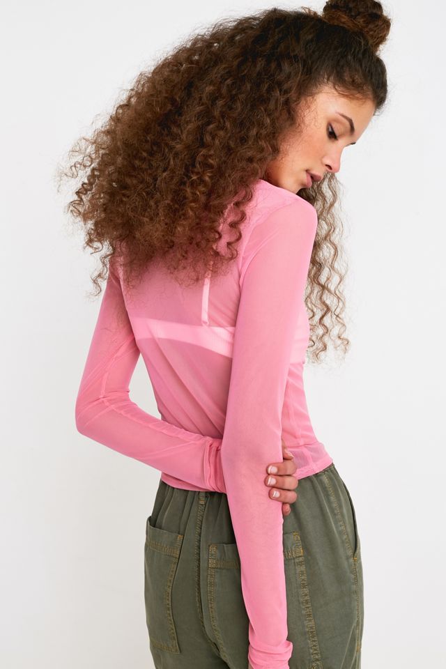 UO Neon Long-Sleeve Mesh Funnel Neck Top | Urban Outfitters UK