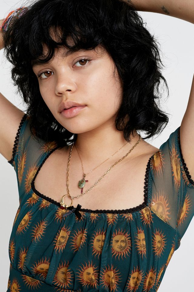 UO Celestial Mesh Square Neck Top | Urban Outfitters UK