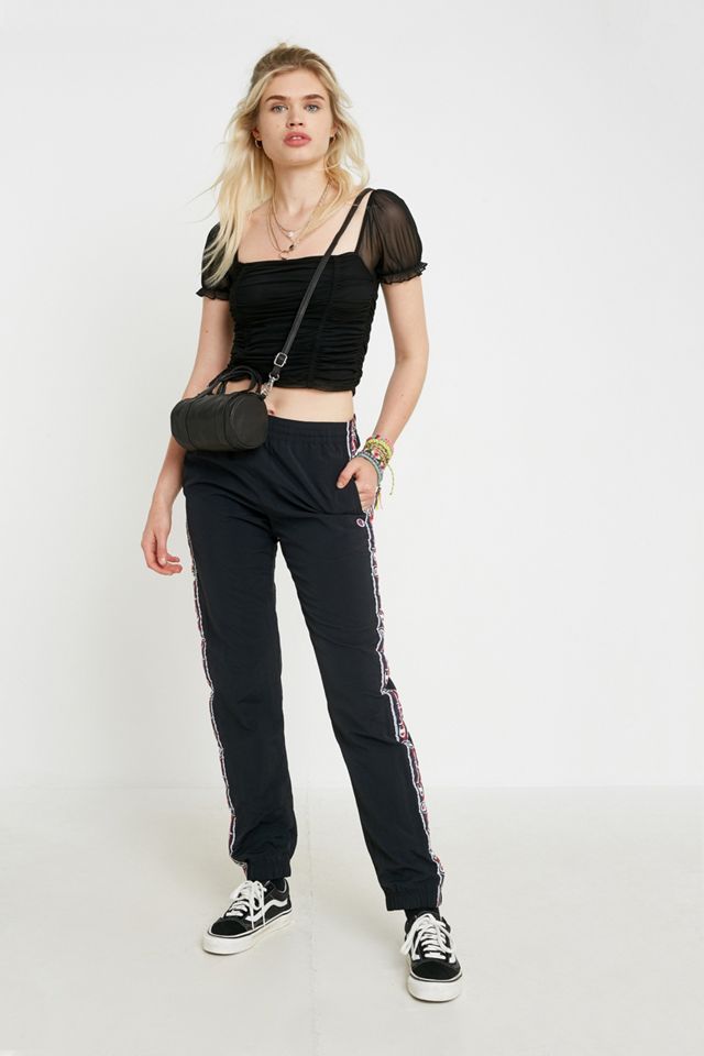 UO Ruched Mesh Black Square Neck Top | Urban Outfitters UK