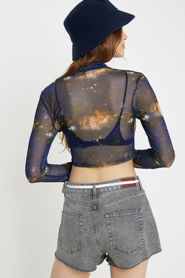 UO Celestial Print Mesh Funnel Neck Top | Urban Outfitters UK