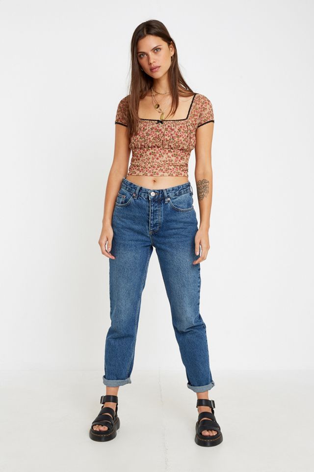 UO Floral Mesh Ruched Top | Urban Outfitters UK