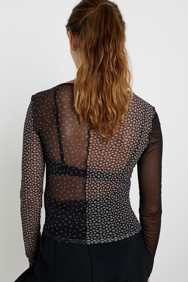 UO Patchwork Floral Mesh Long-Sleeve Top | Urban Outfitters UK