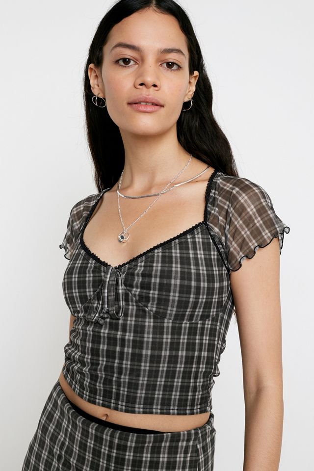 UO Check Mesh Sweetheart Top | Urban Outfitters UK