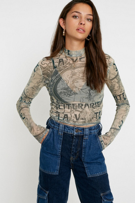 UO Art Mesh Funnel Neck Top | Urban Outfitters UK