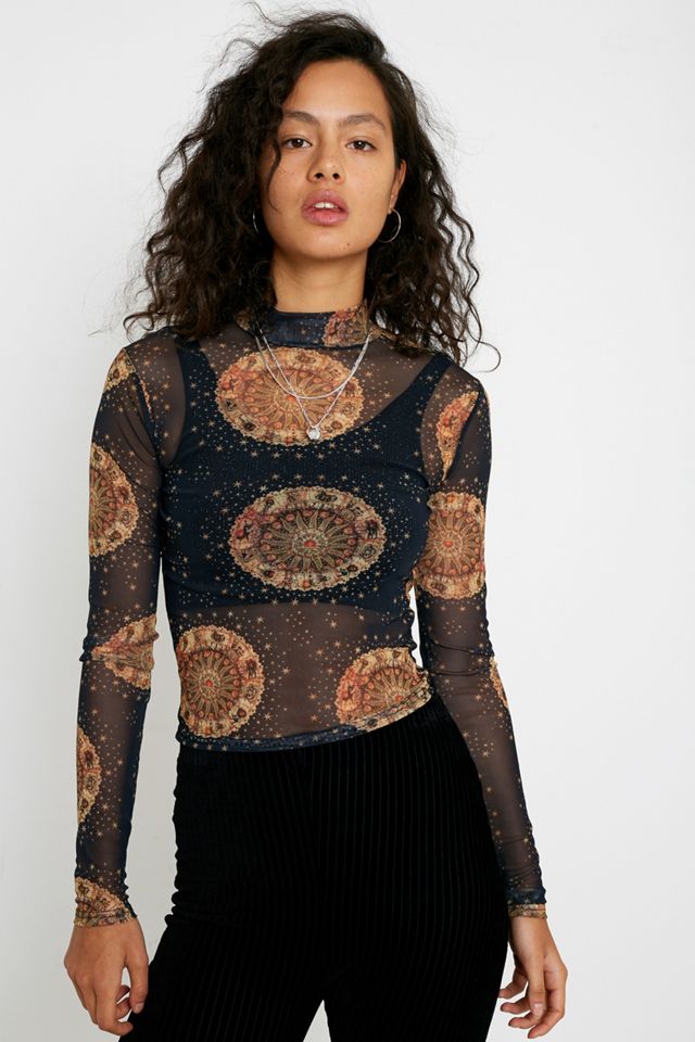 UO Horoscope Mesh Funnel Neck Top | Urban Outfitters UK