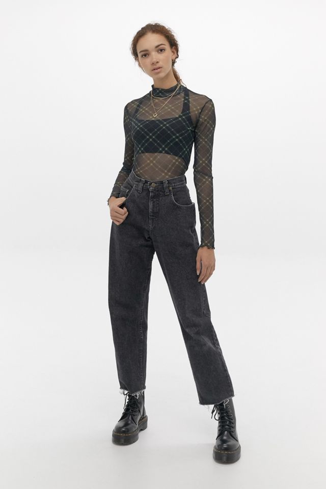 UO Elodie Check Mesh Funnel Neck Top | Urban Outfitters UK