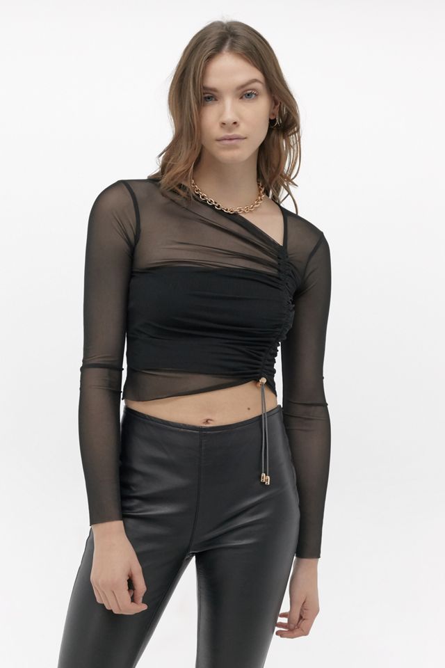 UO Mesh Toggle Ruched Top | Urban Outfitters UK
