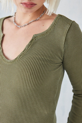 BDG Nina Long-Sleeved Notched Henley Top | Urban Outfitters UK