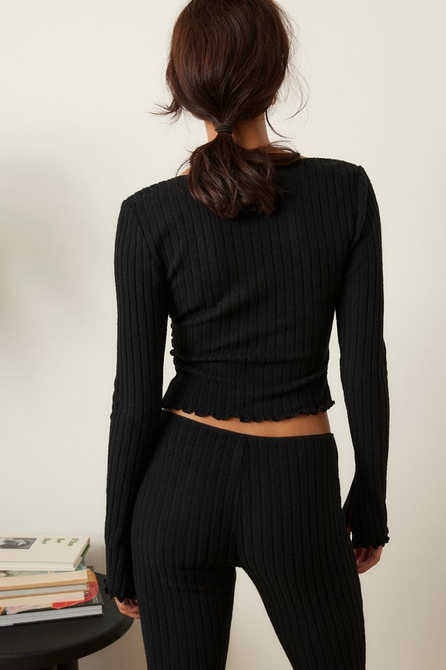 Out From Under Lila Ribbed Wrap Lounge Top | Urban Outfitters UK