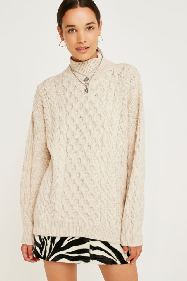 Uo Cable Knit Funnel Neck Jumper Urban Outfitters Uk