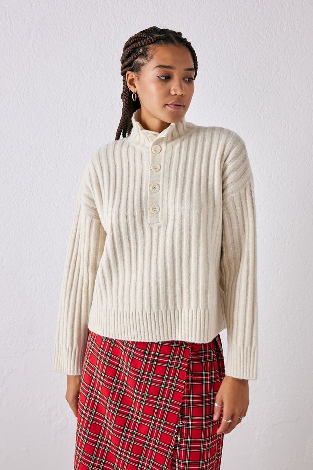 UO Bread Mock Neck Button-Up Jumper | Urban Outfitters UK