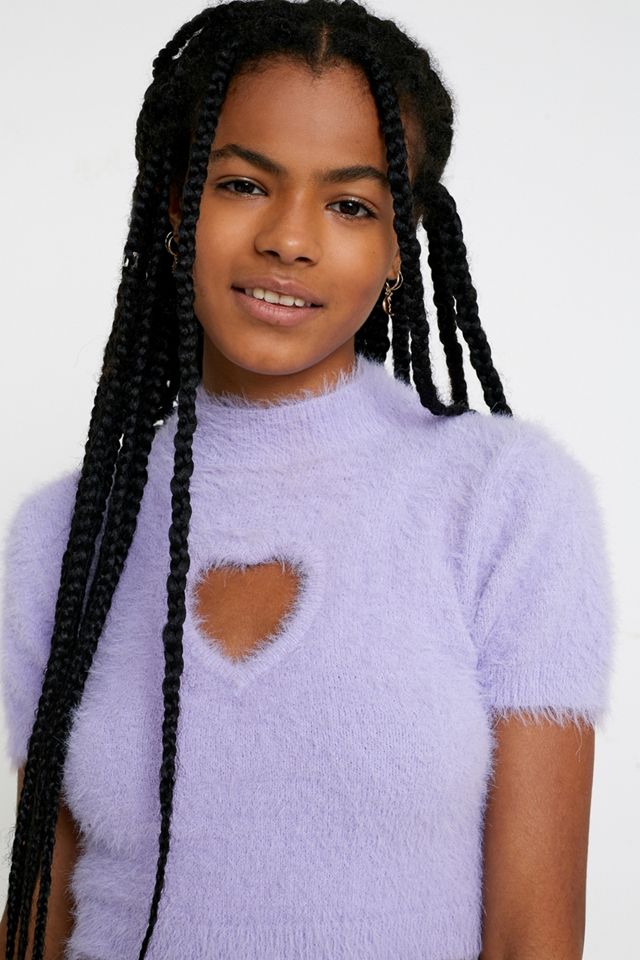 UO Fluffy Heart Cut-Out Top | Urban Outfitters UK