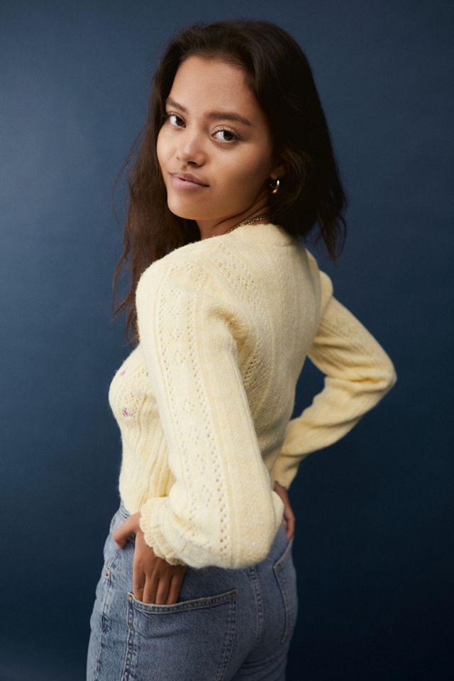 UO Embroidered Lemon Cardigan | Urban Outfitters UK