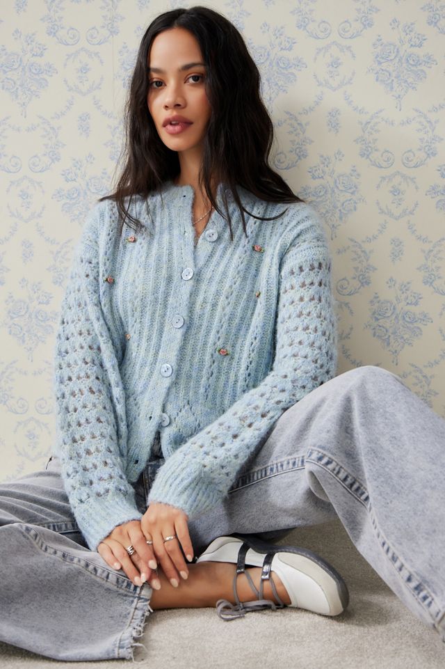 Kimchi Blue Rose Pointelle Knit Cardigan | Urban Outfitters UK