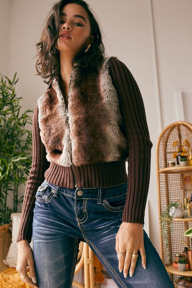 UO Fur Panelled Zip-Through Jacket | Urban Outfitters UK