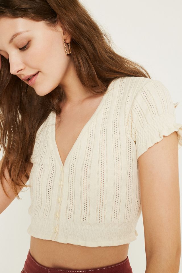 UO Pointelle Cap Sleeve Button-Through Top | Urban Outfitters UK