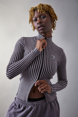 iets frans... Long Sleeve Plated Knit Zip-Through Top | Urban Outfitters FR