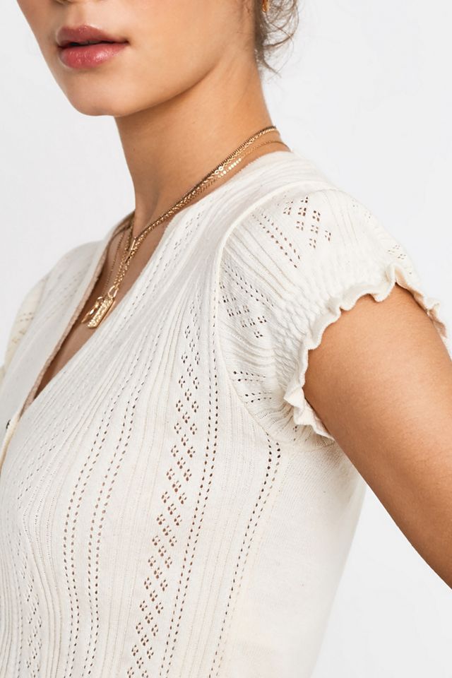 UO Pointelle Button-Through Top | Urban Outfitters UK