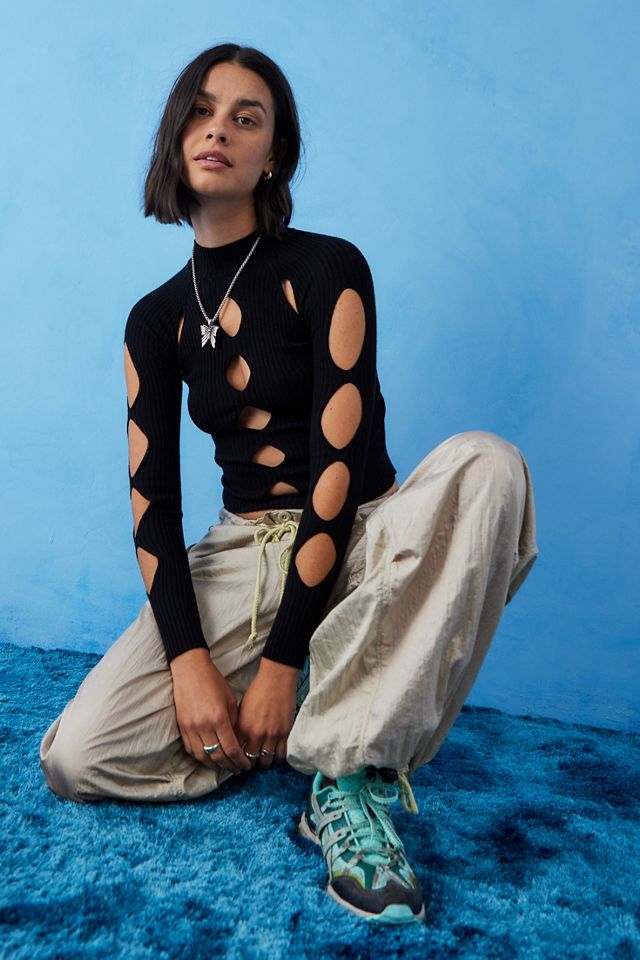 UO High-Neck Cut-Out Ribbed Top | Urban Outfitters UK