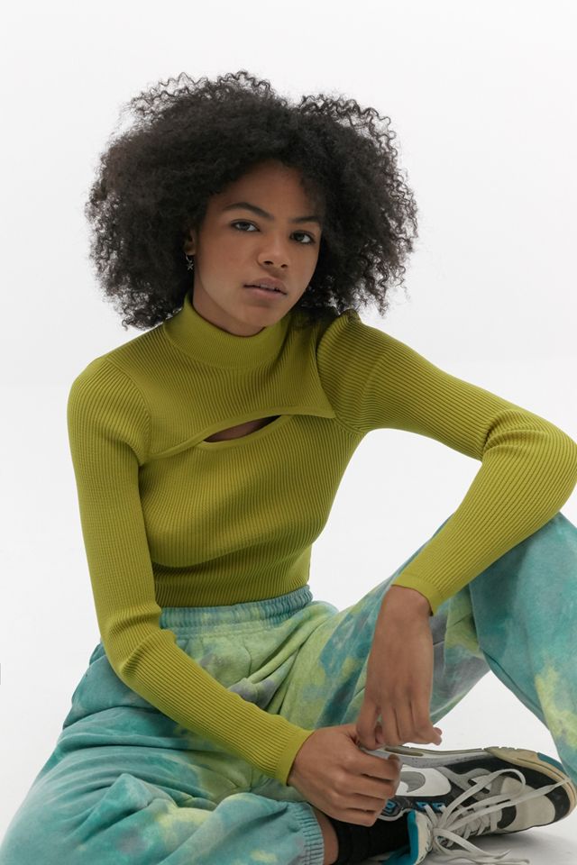 UO Cut-Out Rib-Knit Funnel Neck Top | Urban Outfitters UK